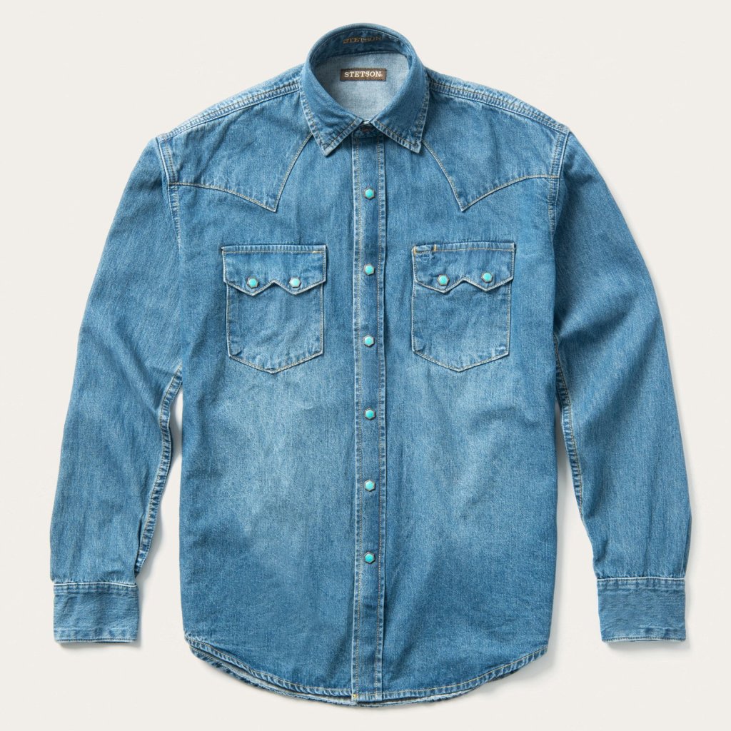 Snap Button Shirt of the Day: Stetson – Turquoise Snap Western Denim ...
